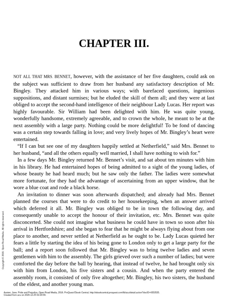 Pride and Prejudice - (CHAPTER III.) | PDF | Pride And Prejudice | Mr ...