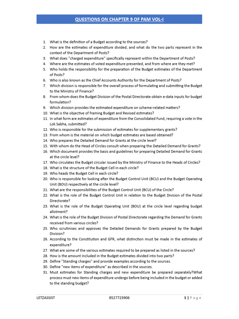 Q&a Pam Vol-I Chapter 9 | PDF | Budget | Expense