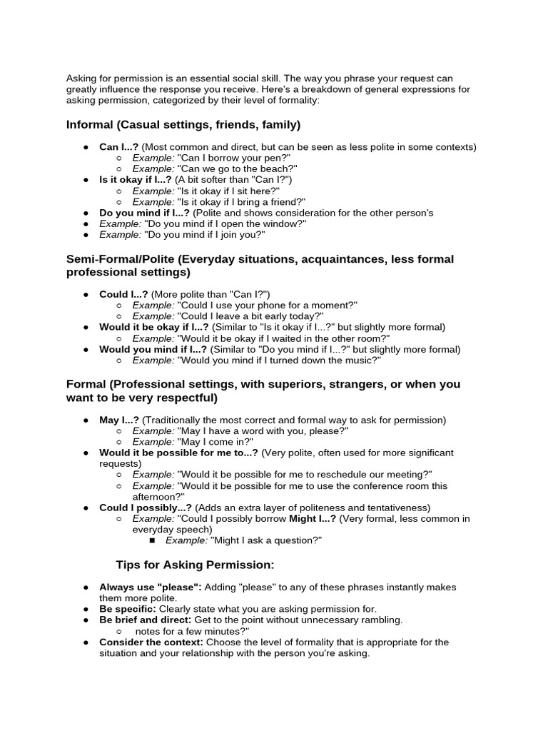 Asking For Permission Is An Essential Social Skill | PDF | Human ...