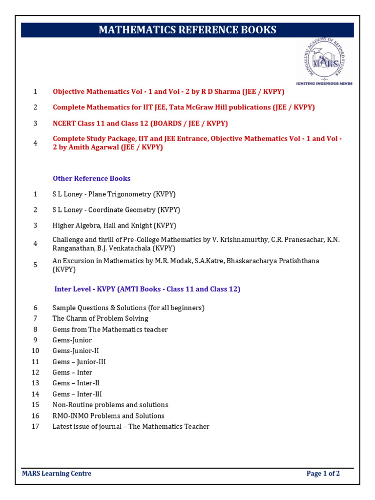 Essential Mathematics Reference Books | PDF