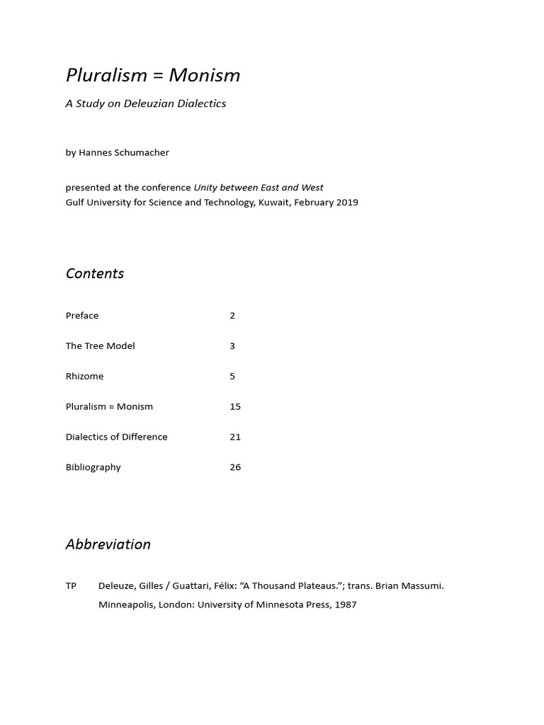 Pluralism Monism A Study On Deleuzian Dialectics by Hannes Schumacher ...