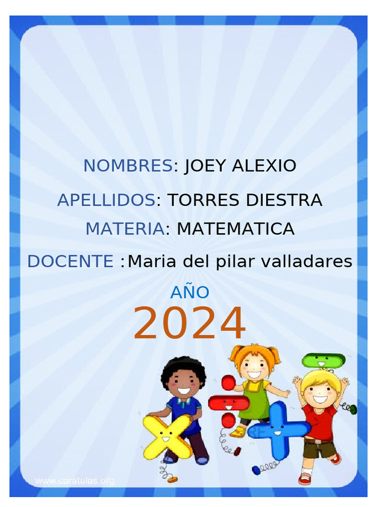 Caratula de Matemáticas en Word | PDF