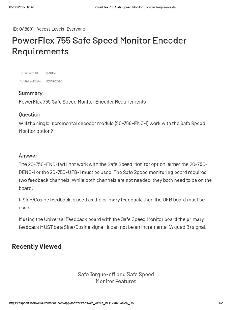 PowerFlex 755 Safe Speed Monitor Encoder Requirements | PDF ...