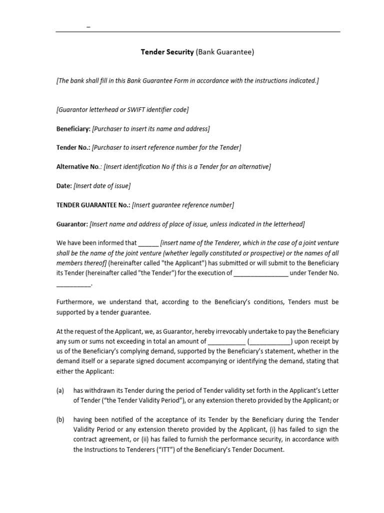 Tender Security Bank Guarantee Template | PDF | Common Law | Business Law