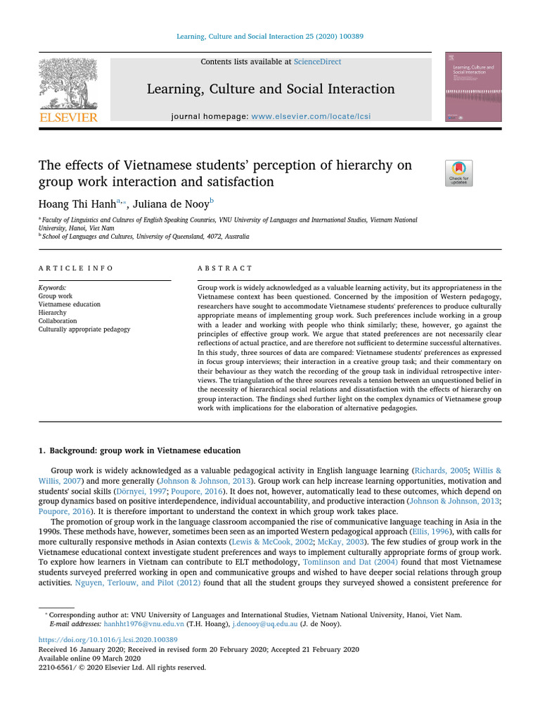 The Effects of Vietnamese Students' Perception of Hierarchy Ongroup ...