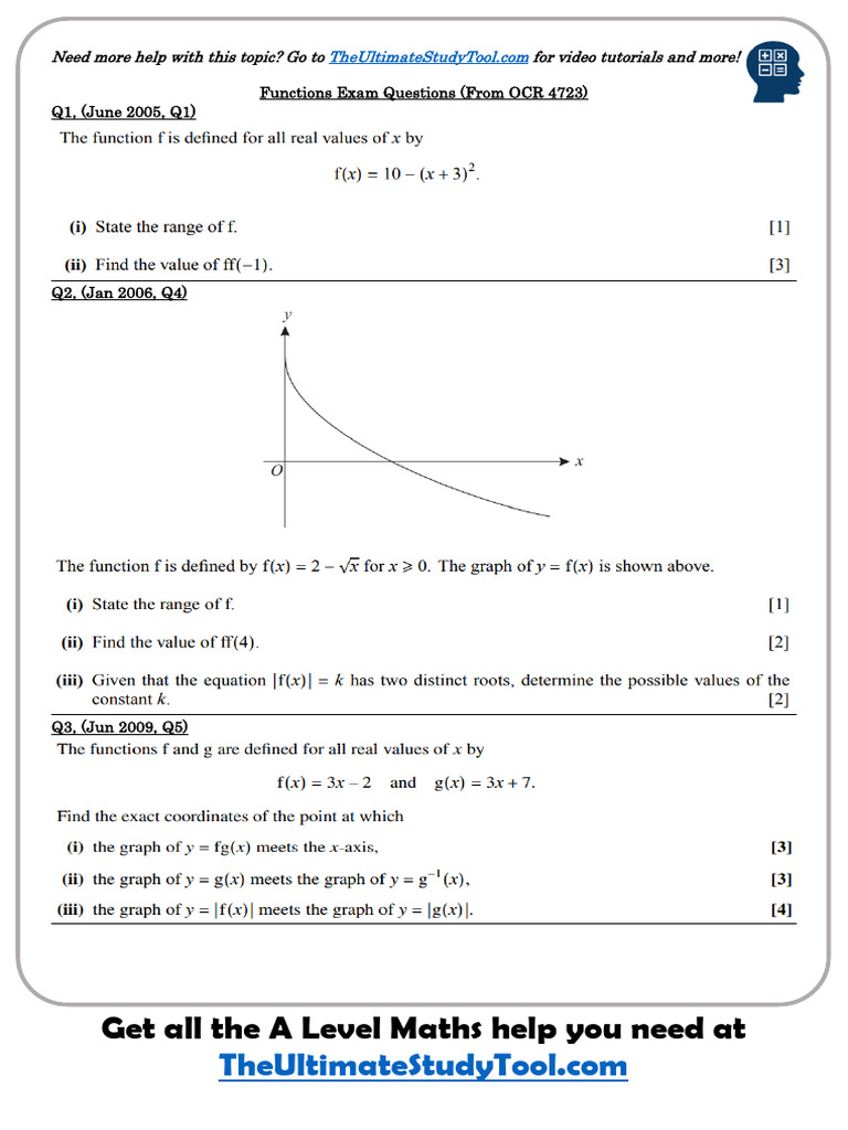 A Level Maths: Domain and Range Questions | PDF
