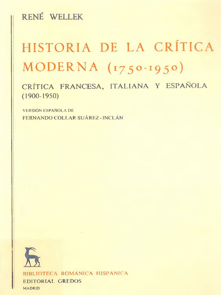 Wellek, René - Historia de La Crítica Moderna (1750-1950) Tomo 7 | PDF ...