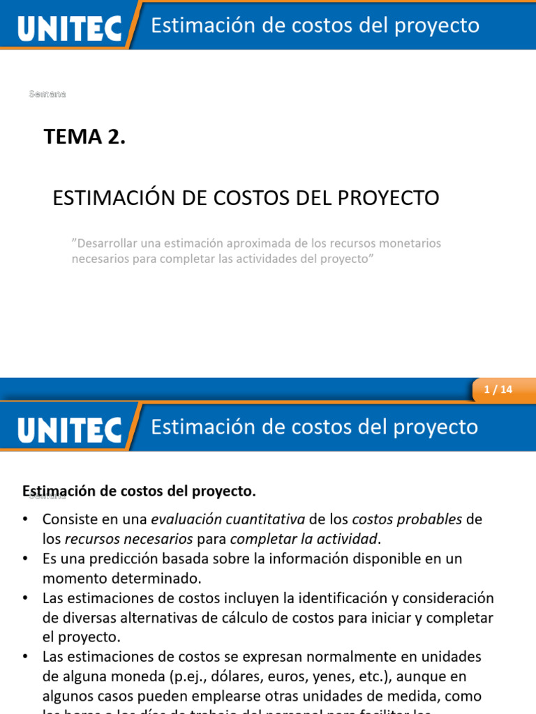 Tema 2 Unitec Estimación de Costos en Proyectos GGN | PDF | Gestión de proyectos | Moneda