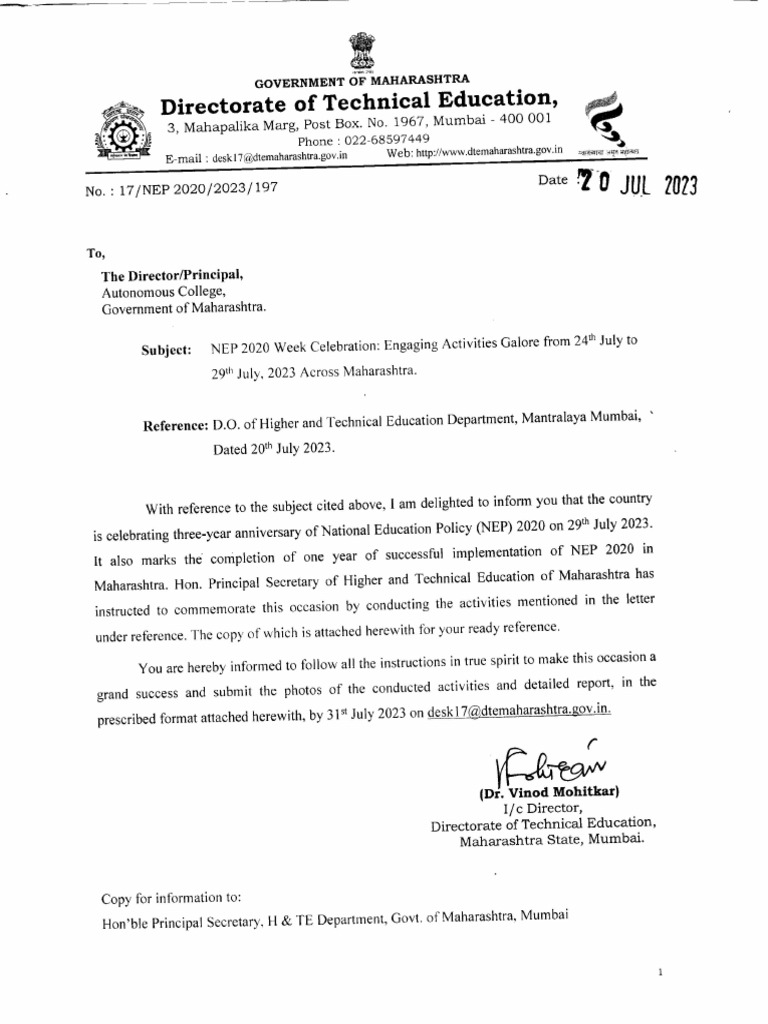NEP 2020 Week Celebration July 24-29-2023 Circular | PDF