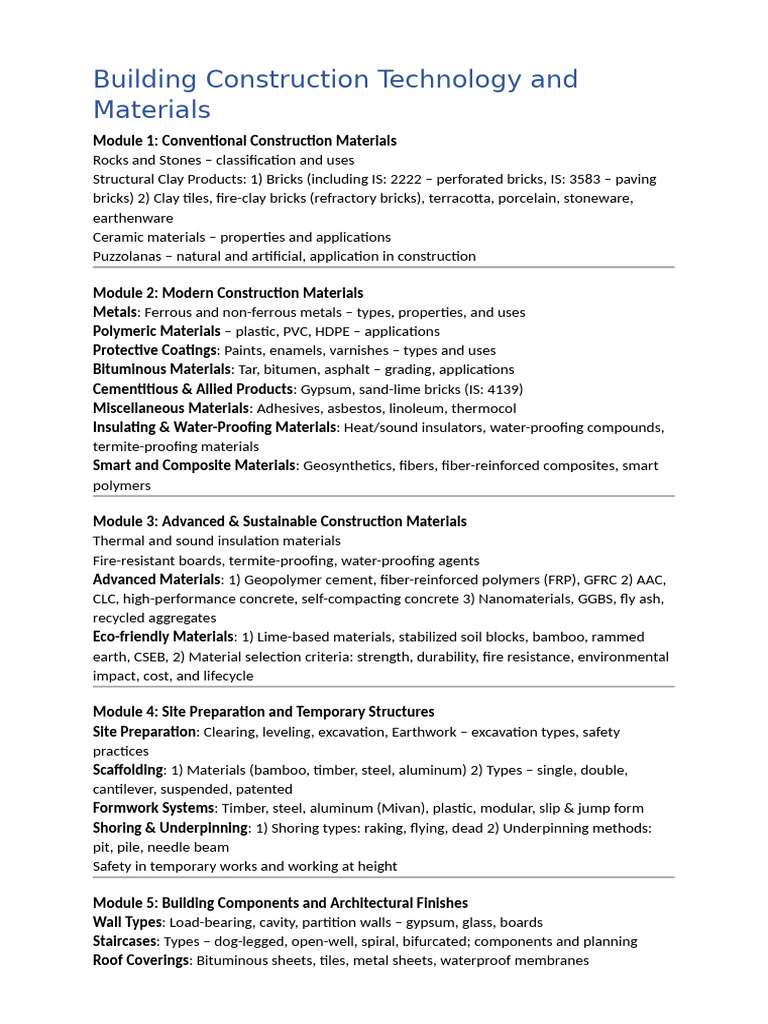 Building Construction Materials Guide | PDF | Concrete | Wall