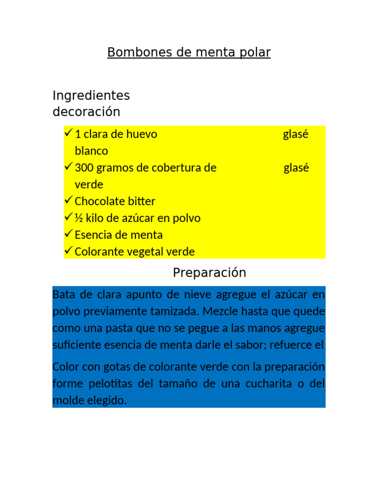 Bombones de Menta Polar para Preparar ÑÑÑÑÑ | PDF