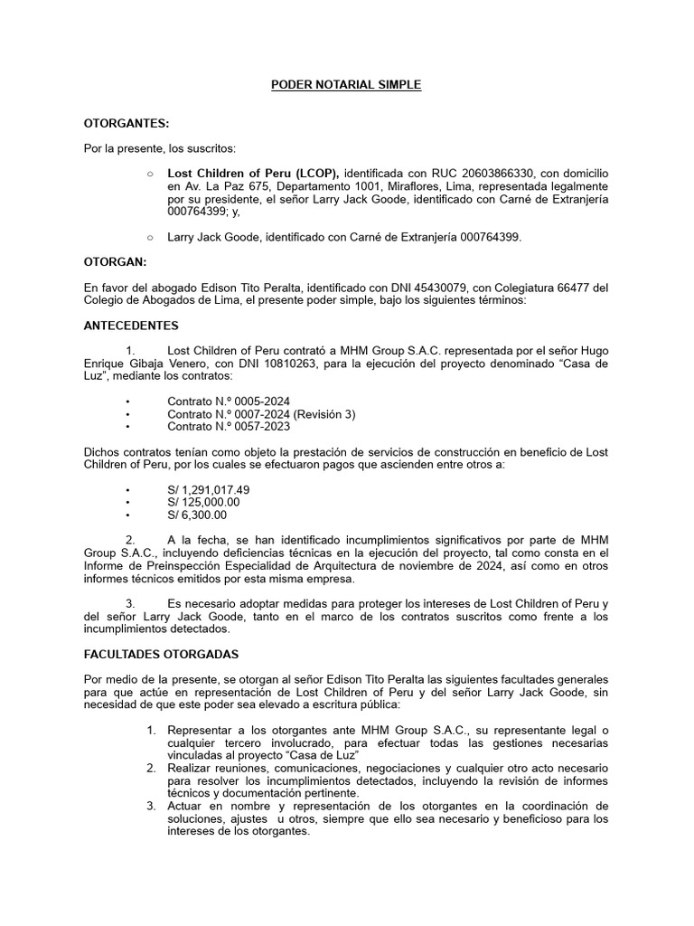 Poder Notarial Simple | PDF