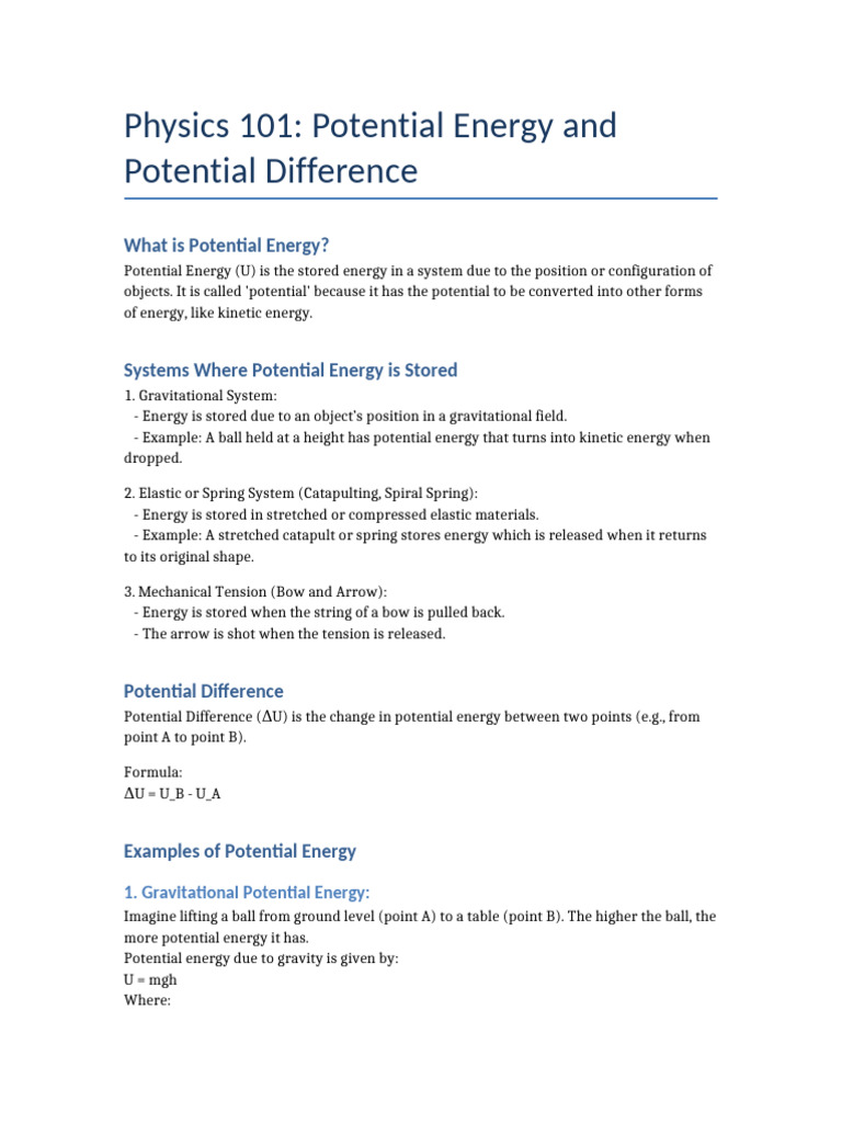 Understanding Potential Energy Concepts | PDF
