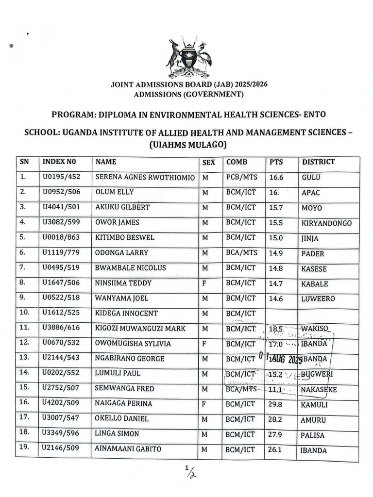 Diploma in Environmental Health Sciences - UIAHMS Mulago | PDF