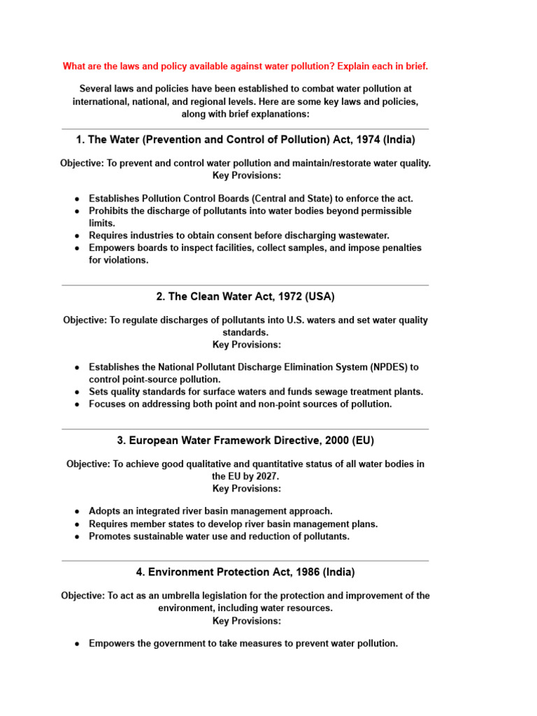 Overview of Water Pollution Laws and Policies | PDF | Greenhouse Gas ...