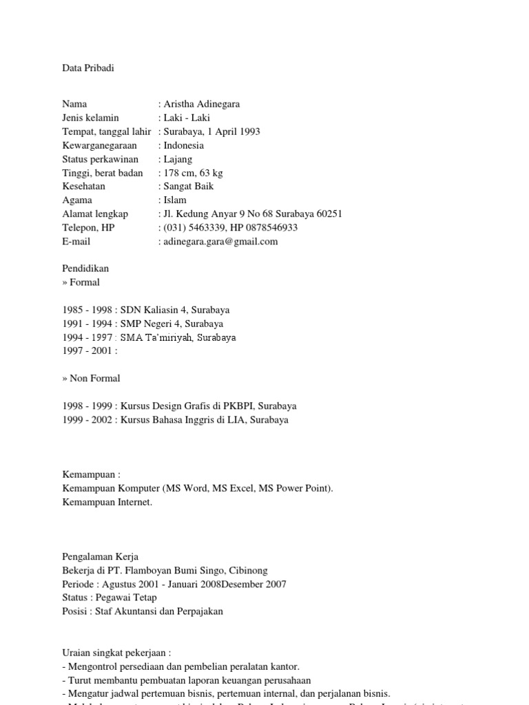 Data Pribadi CV | PDF