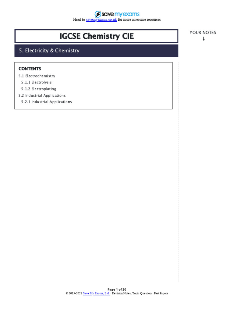 Electricity and Chemistry Igcse | PDF | Ion | Anode
