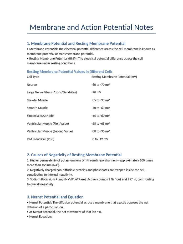Membrane and Action Potential Notes Updated | PDF | Membrane Potential ...