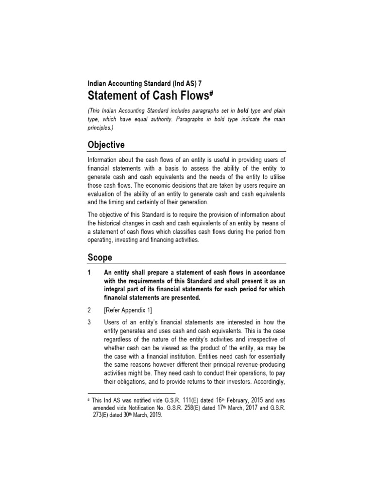 Ind AS 7: Cash Flow Statement Guide | PDF | Equity (Finance) | Dividend
