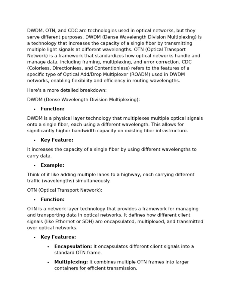 DWDM VC OTN and CDC | PDF | Wavelength Division Multiplexing | Computer Network