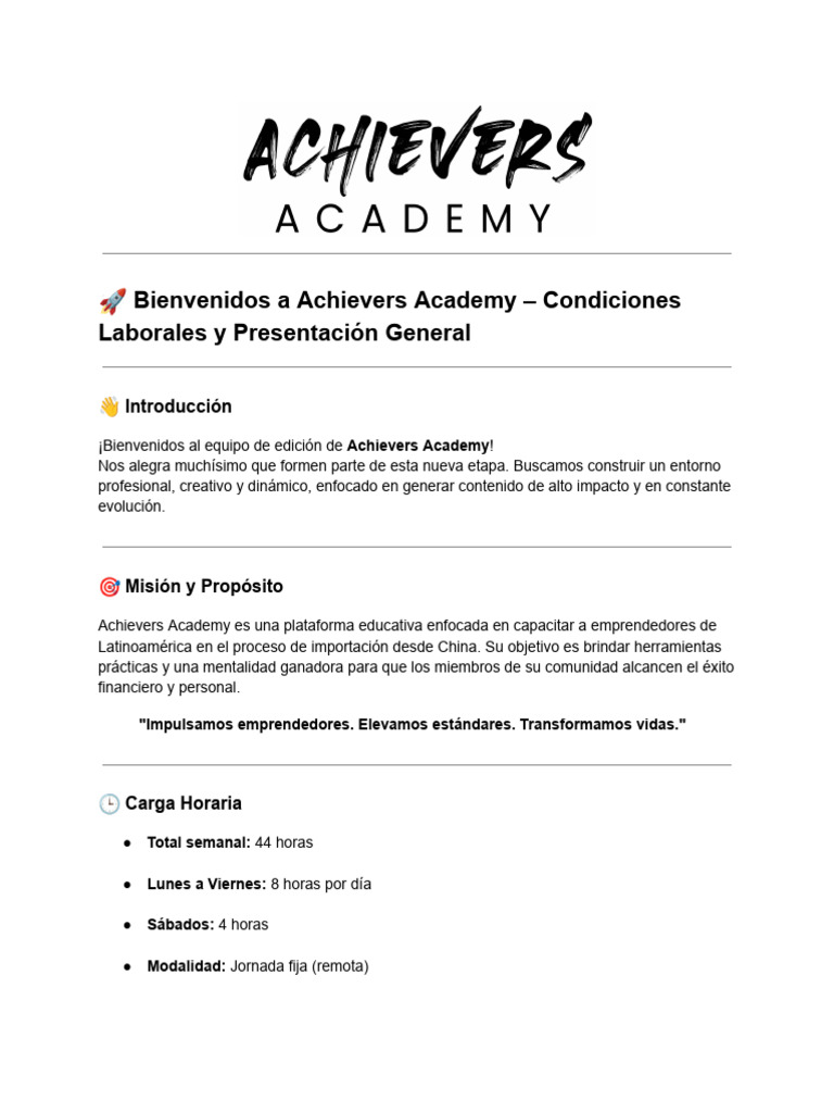Condiciones Laborales en Achievers Academy | PDF