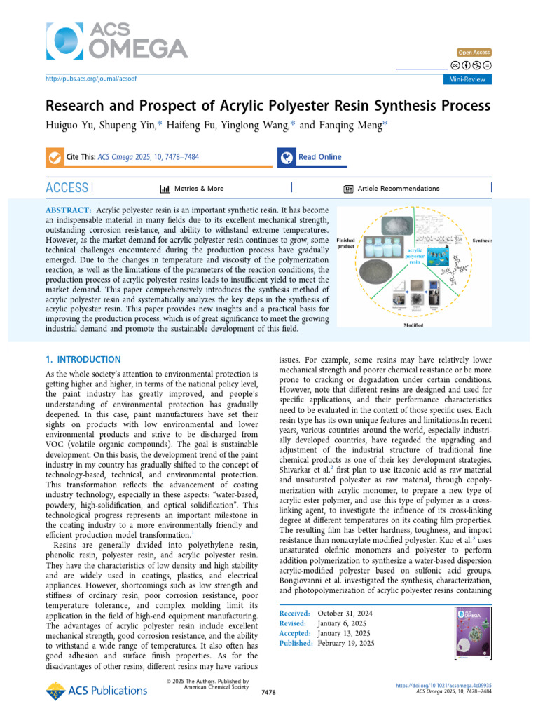 Yu Et Al 2025 Research and Prospect of Acrylic Polyester Resin ...