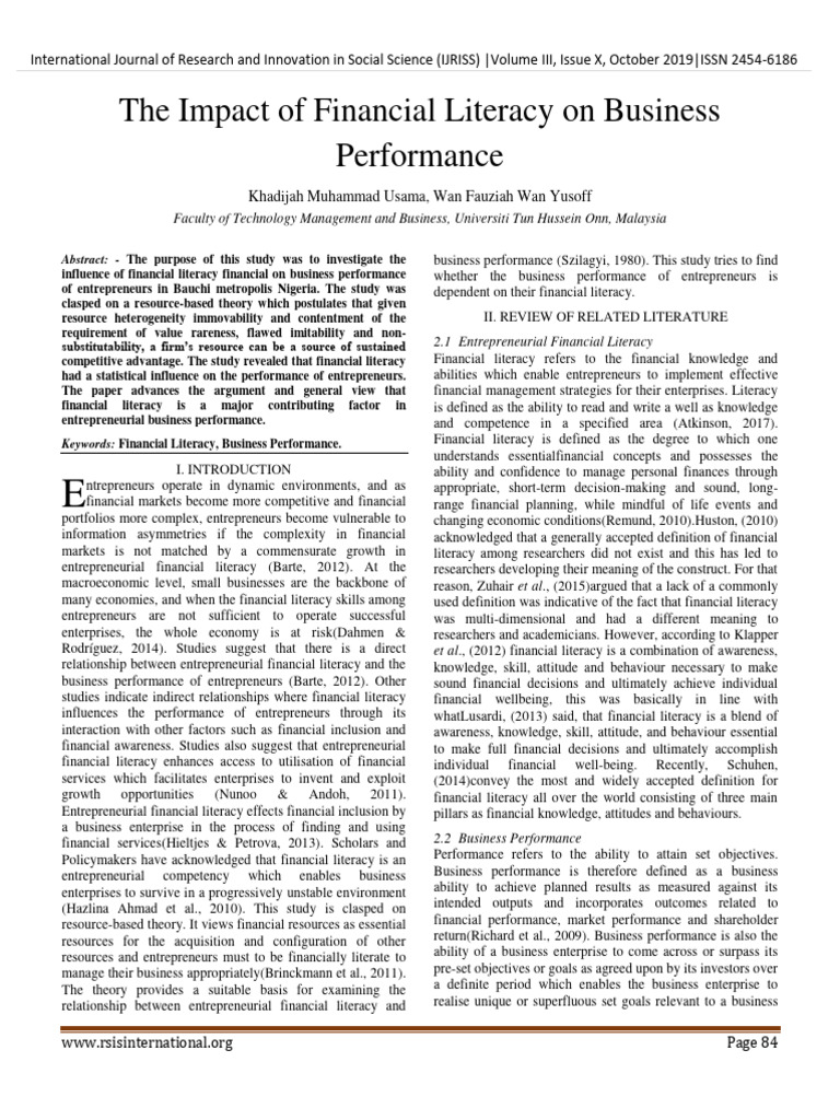 The Impact of Financial Literacy On Busi | PDF | Entrepreneurship ...