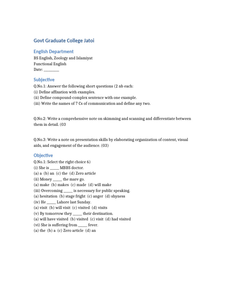 Functional English Paper | PDF