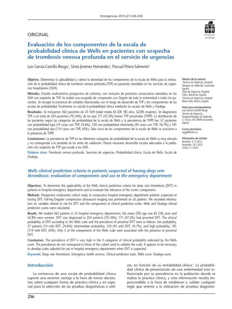 Evaluación de la Escala de Wells en TVP | PDF | Diagnostico medico ...