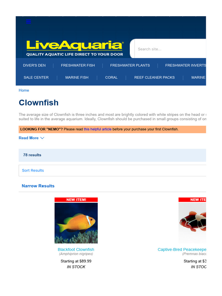 Clownfish For Sale - Clownfish Species For The Home Aquarium | PDF ...