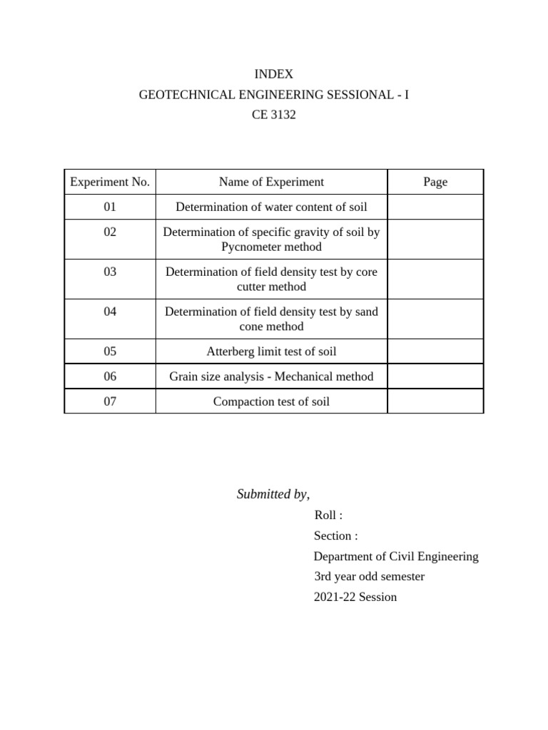 Geotechnical Lab Index by ShahrierAvik | PDF