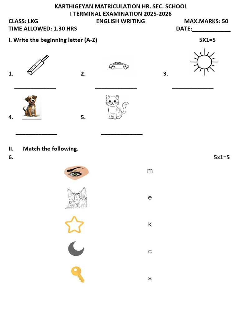 LKG English Writing Paper 1 Term | PDF