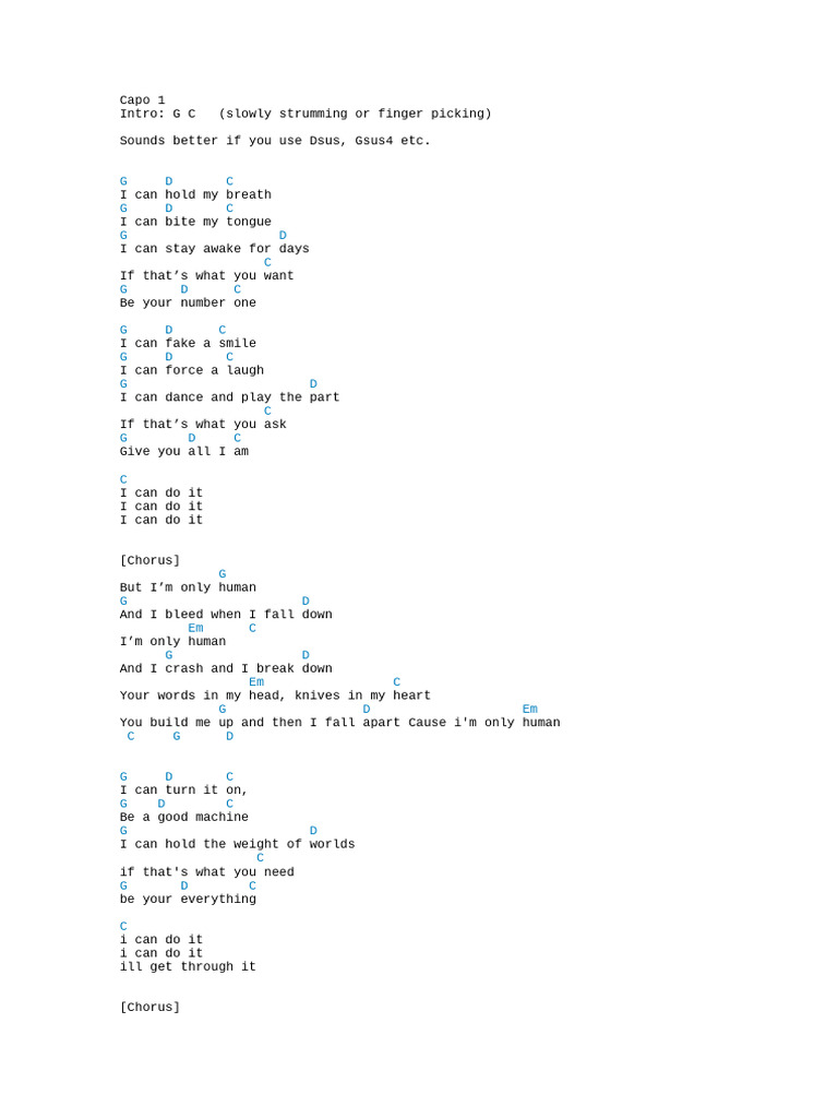 "I'm Only Human - Lyrics & Chords" | PDF