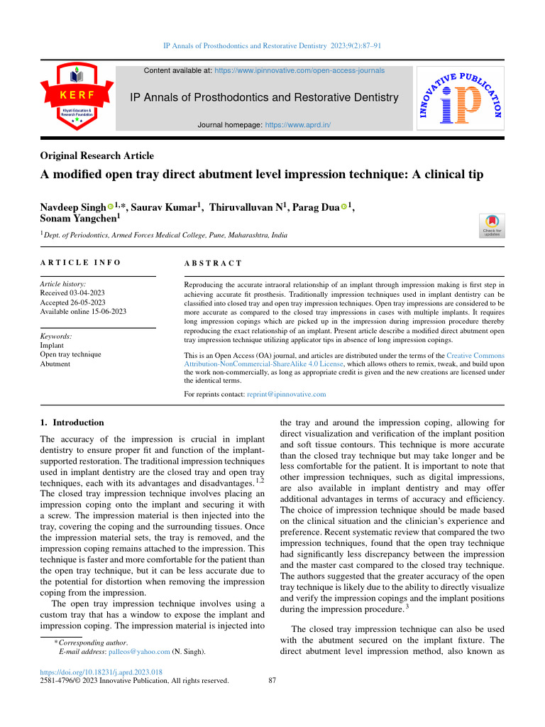 A Modified Open Tray Direct Abutment Level Impress | PDF | Dental ...