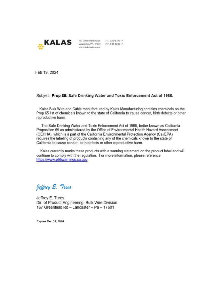 Prop 65 Statement 2 19 24 | PDF