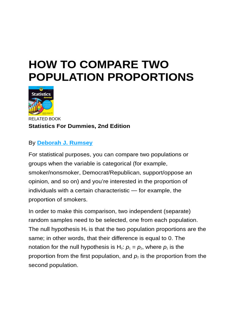 Compare Two Population Proportions Guide | PDF | Sampling (Statistics ...
