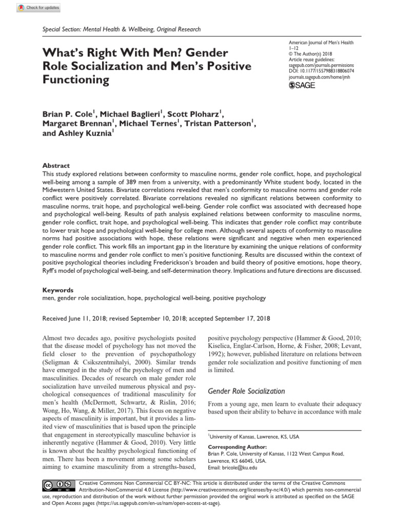 Cole Et Al 2018 What S Right With Men Gender Role Socialization and Men ...