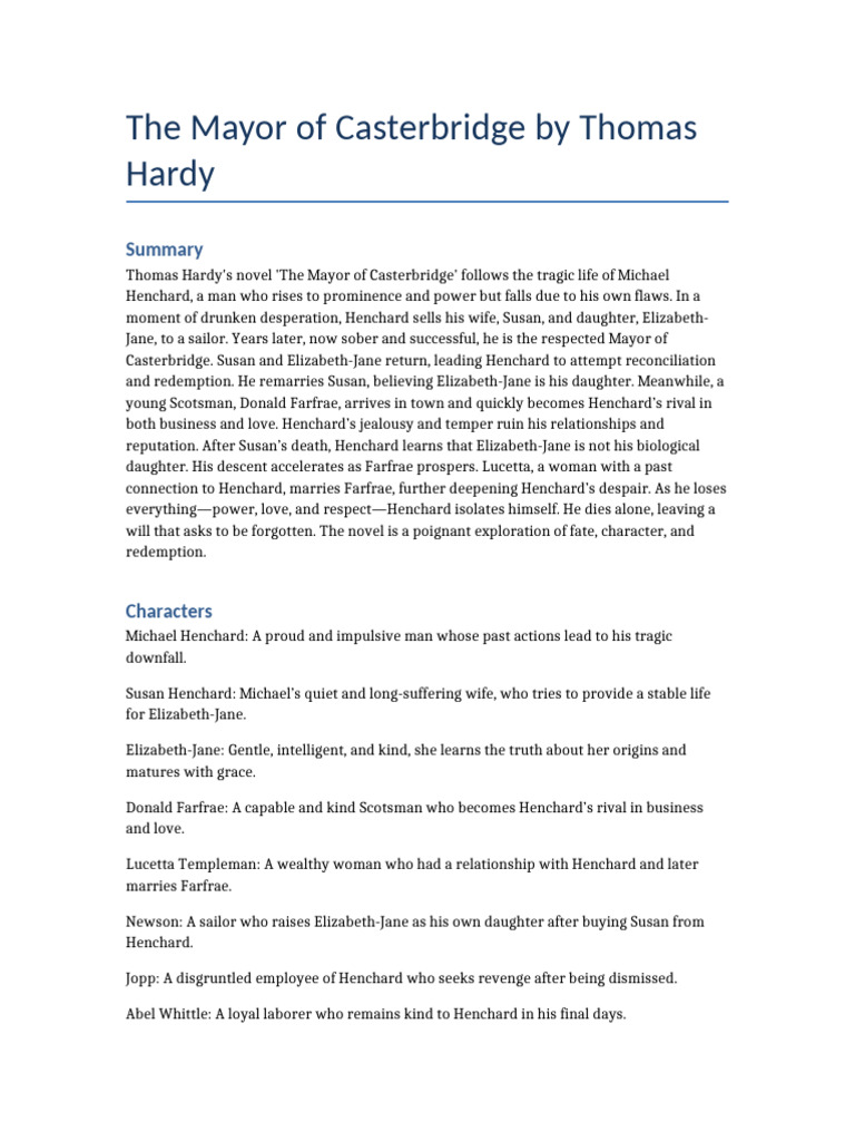 Themes and Summary of Casterbridge | PDF