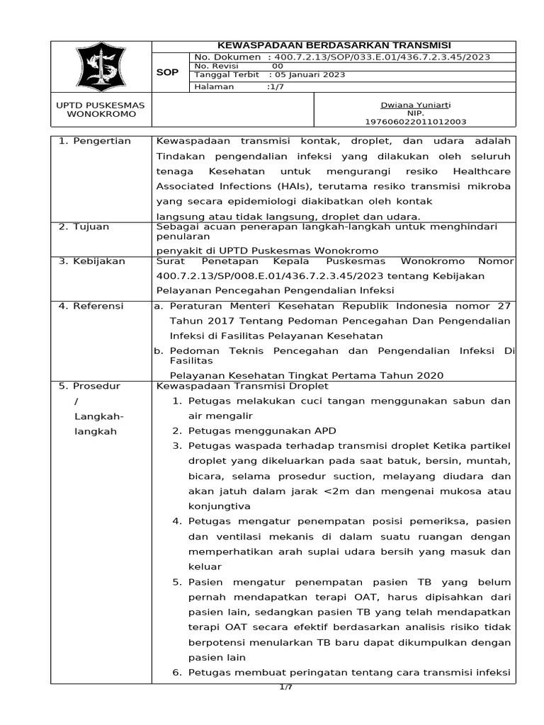 Sop Kewaspadaan Transmisi | PDF