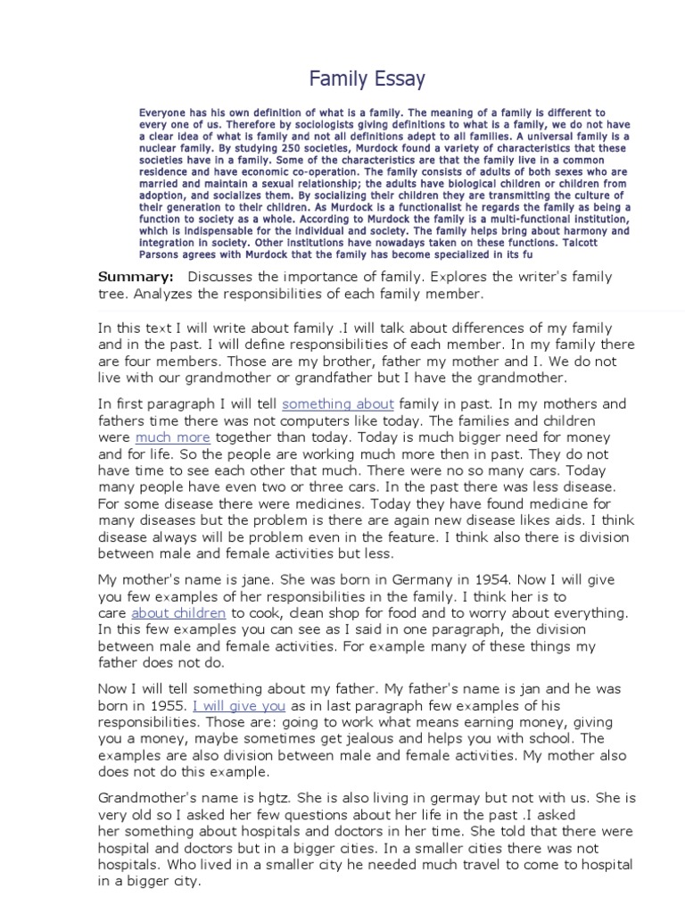 Family Essay PDF Value Ethics Family