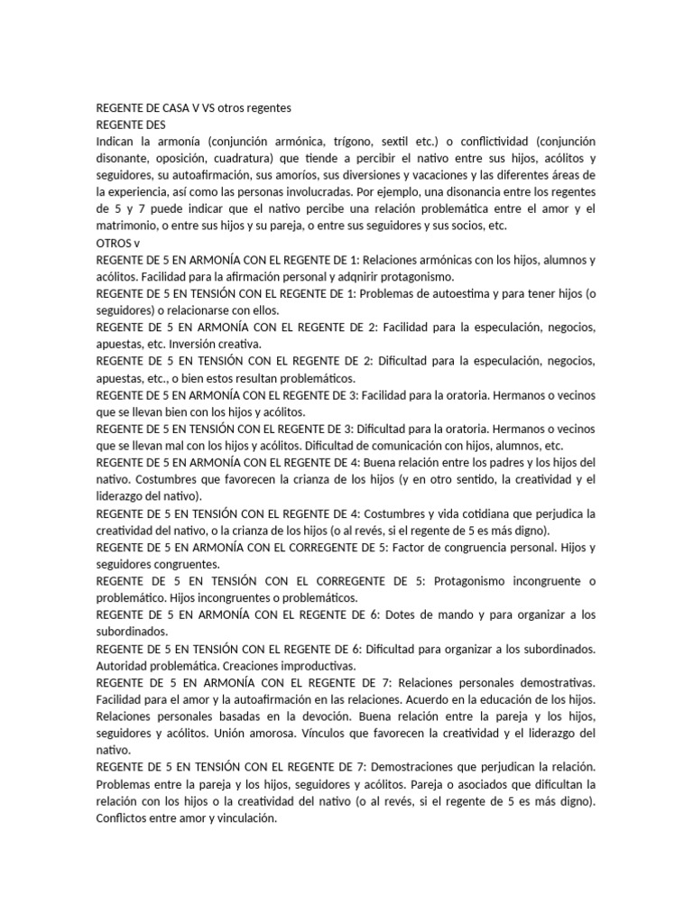 REGENTE DE Casa V VS Otros Regentes | PDF | Psicología Social ...