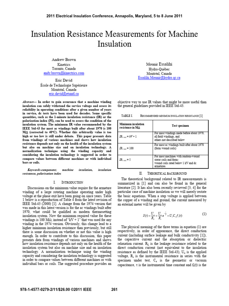 Insulation Resistance Measurements For Machine Insulation | PDF ...