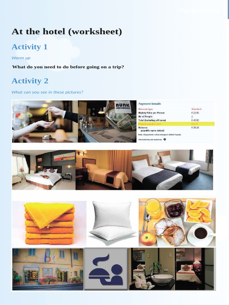 At The Hotel Worksheet 1 | PDF | Hotel | Room