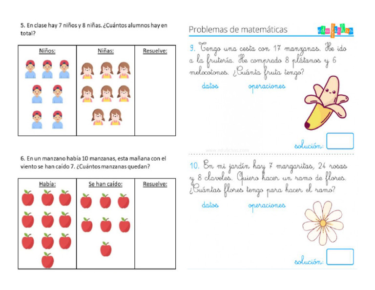 actividad de matematicas problemas de adicion | PDF