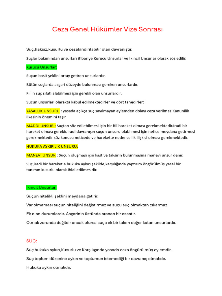 Ceza Genel Hükümler Vize Sonrası | PDF
