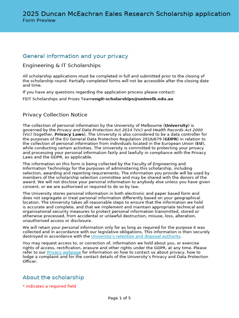 2025 Duncan McEachran Eales Scholarship | PDF | Privacy | Justice