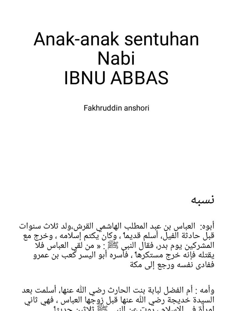Anak-Anak Sentuhan Nabi, Ibnu Abbas | PDF