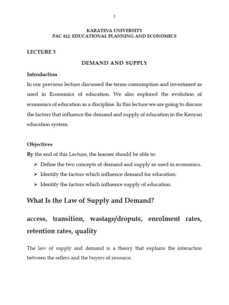 Demand and Supply in Education Economics | PDF | Supply (Economics ...