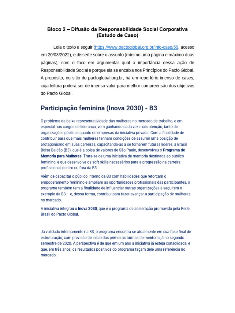 Mentoria para Mulheres na B3: Impacto Social | PDF