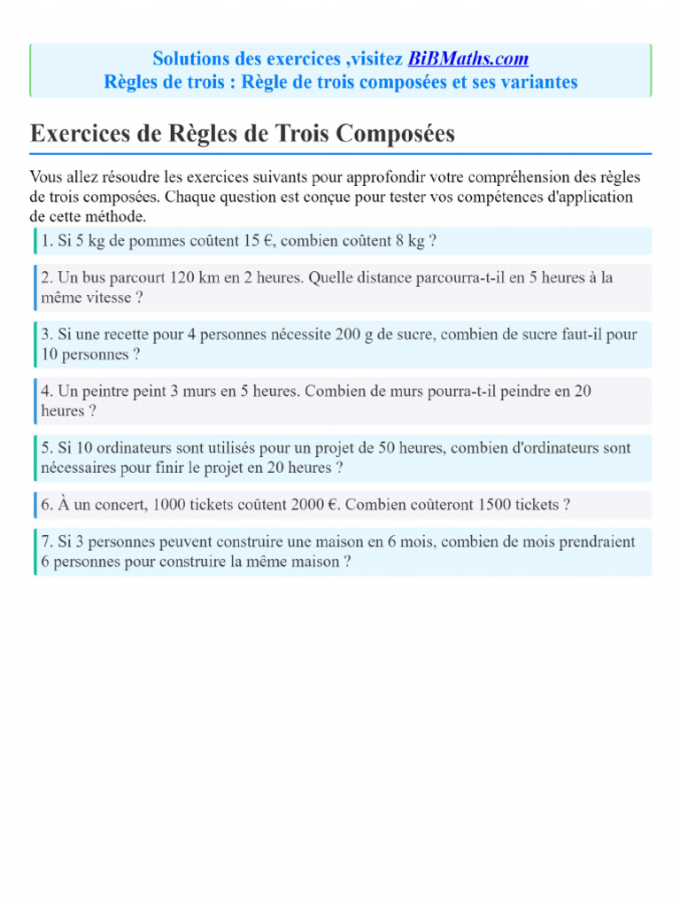 9357 Regles de Trois Regle de Trois Composees Et Ses Variantes ...